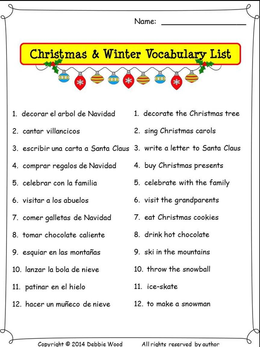 Spanish Christmas Vocabulary Worksheets TracingLettersWorksheets